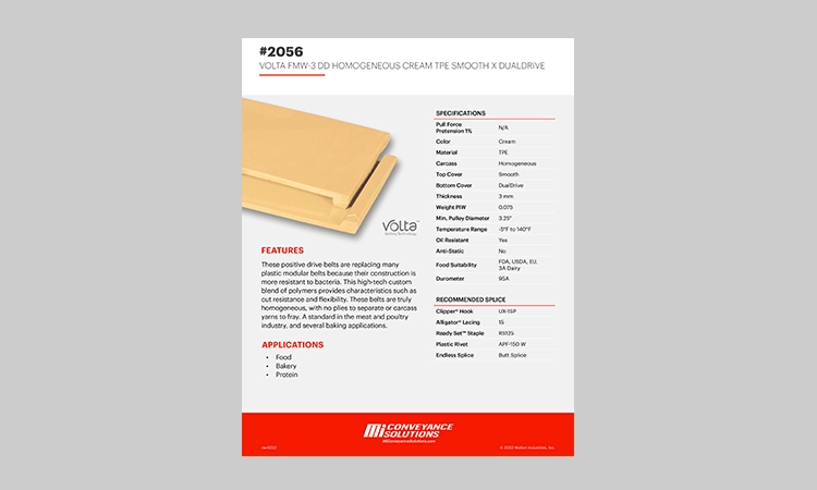 Motion Conveyance Solutions | #2056 Volta FMW-3 DD Homogeneous Cream ...