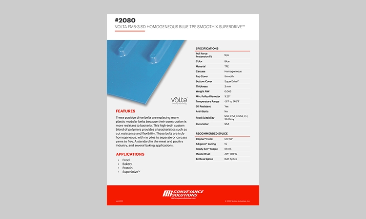 Motion Conveyance Solutions | #2080 Volta FMB-3 SD Homogeneous Blue TPE ...