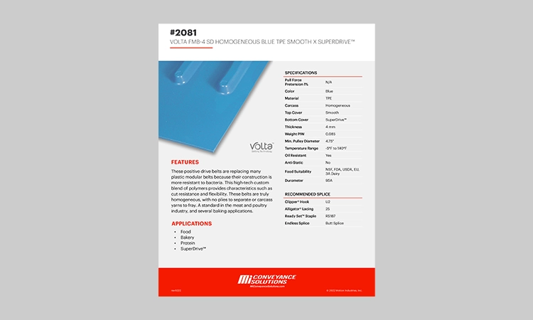 Motion Conveyance Solutions | #2081 Volta FMB-4 SD Homogeneous Blue TPE ...