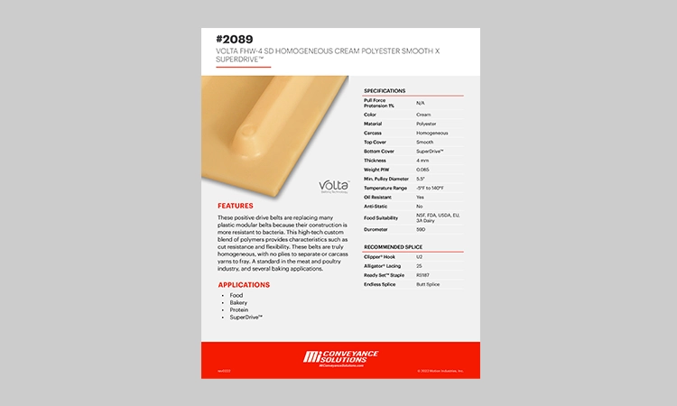 Motion Conveyance Solutions | #2089 Volta FHW-4 SD Homogeneous Cream ...