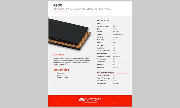 Motion Conveyance Solutions | #26C 2-Ply 220# 1/8 x Bare Back Moderate ...