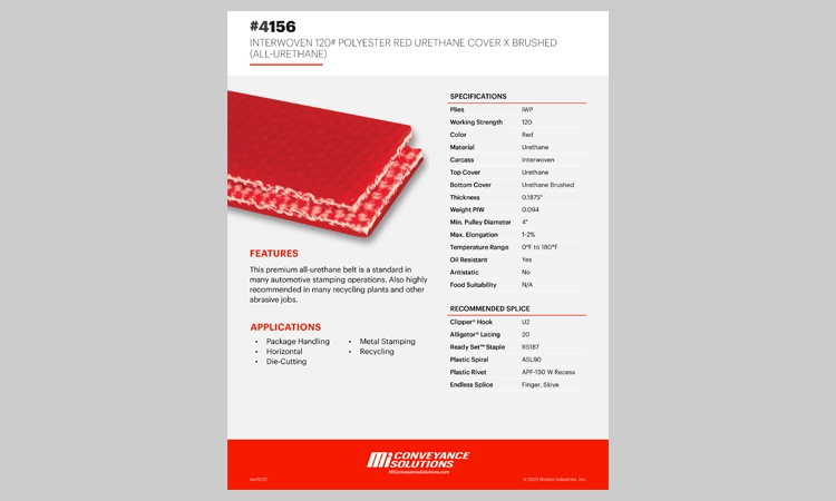 Motion Conveyance Solutions | #4156 Interwoven 120# Polyester Red ...