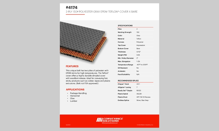 Motion Conveyance Solutions | #4174 2-Ply 150# Polyester Gray EPDM ...