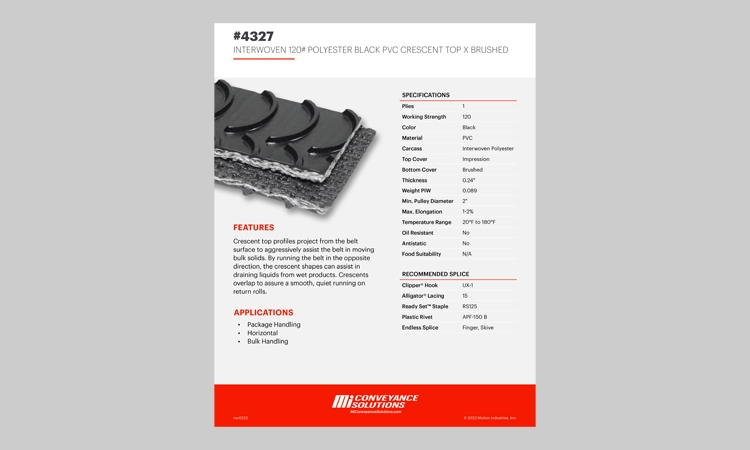 Motion Conveyance Solutions | #4327 Interwoven 120# Polyester Black PVC ...