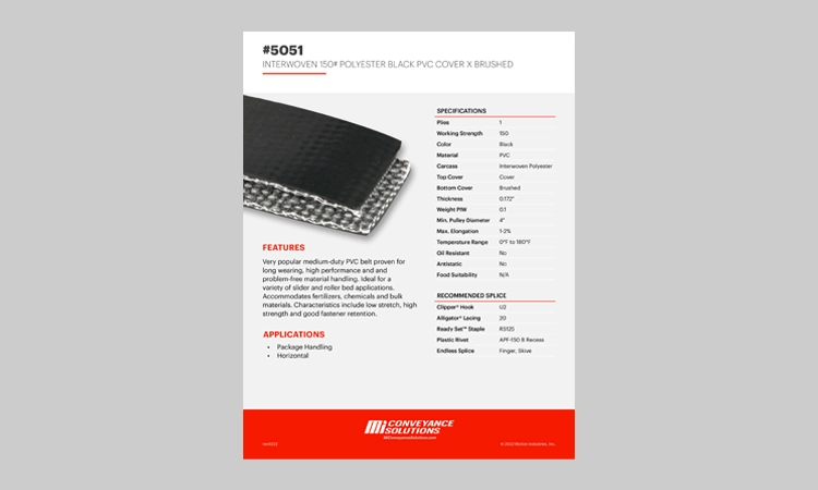 Motion Conveyance Solutions | #5051 Interwoven 150# Polyester Black PVC ...