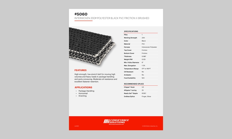 Motion Conveyance Solutions | #5060 Interwoven 200# Polyester Black PVC ...