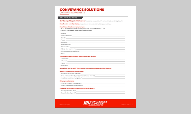 Motion Conveyance Solutions | Cut Parts Worksheet - Motion Conveyance ...