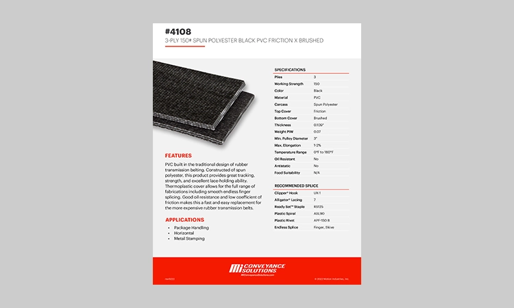 Motion Conveyance Solutions | #4108 3-Ply 150# Spun Polyester Black PVC ...