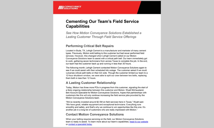 Motion Conveyance Solutions | Lehigh Cement Case Study - Motion ...